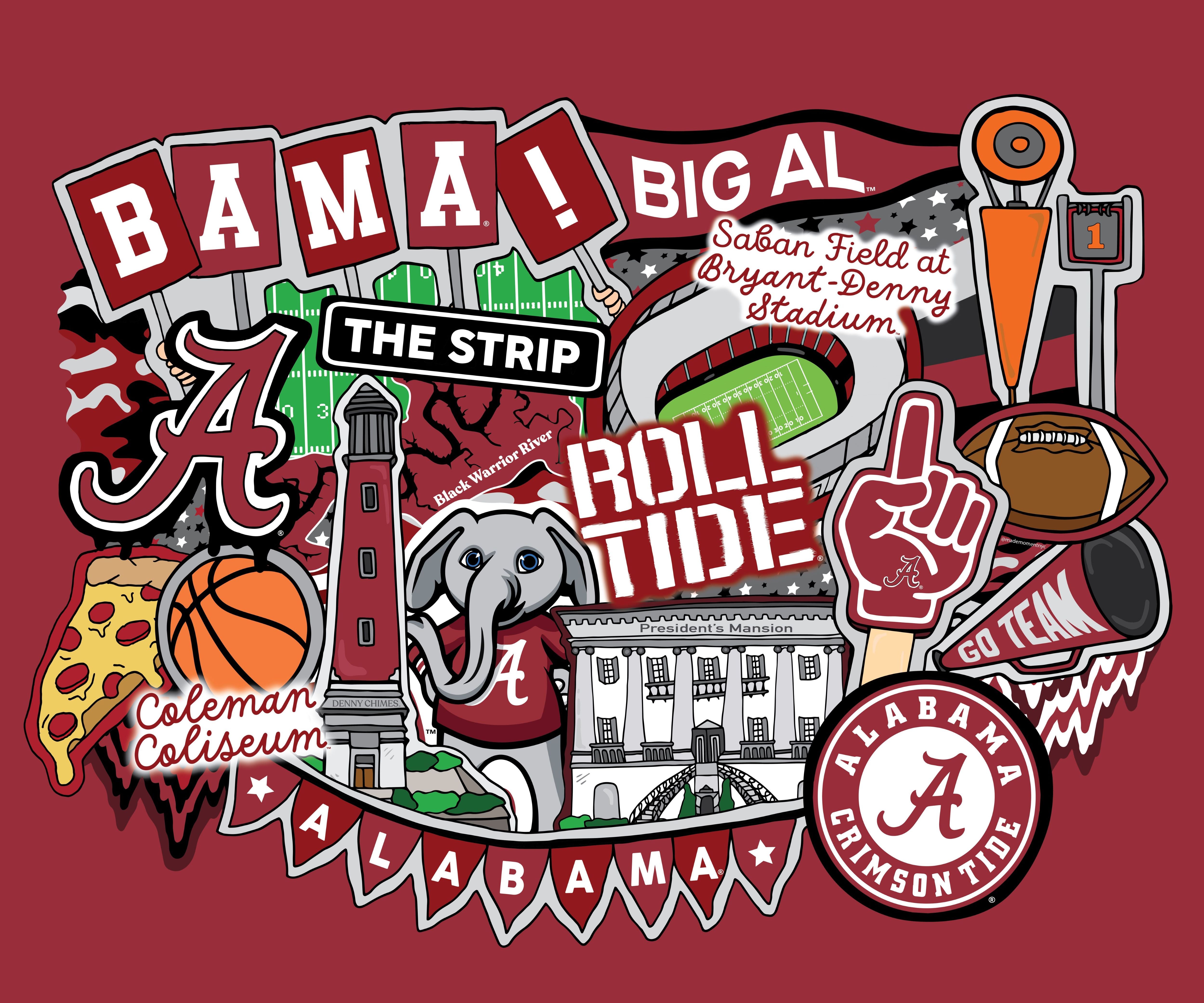 UNIVERSITY OF ALABAMA-Doodle Panel Designed by Sammy-100% Cotton