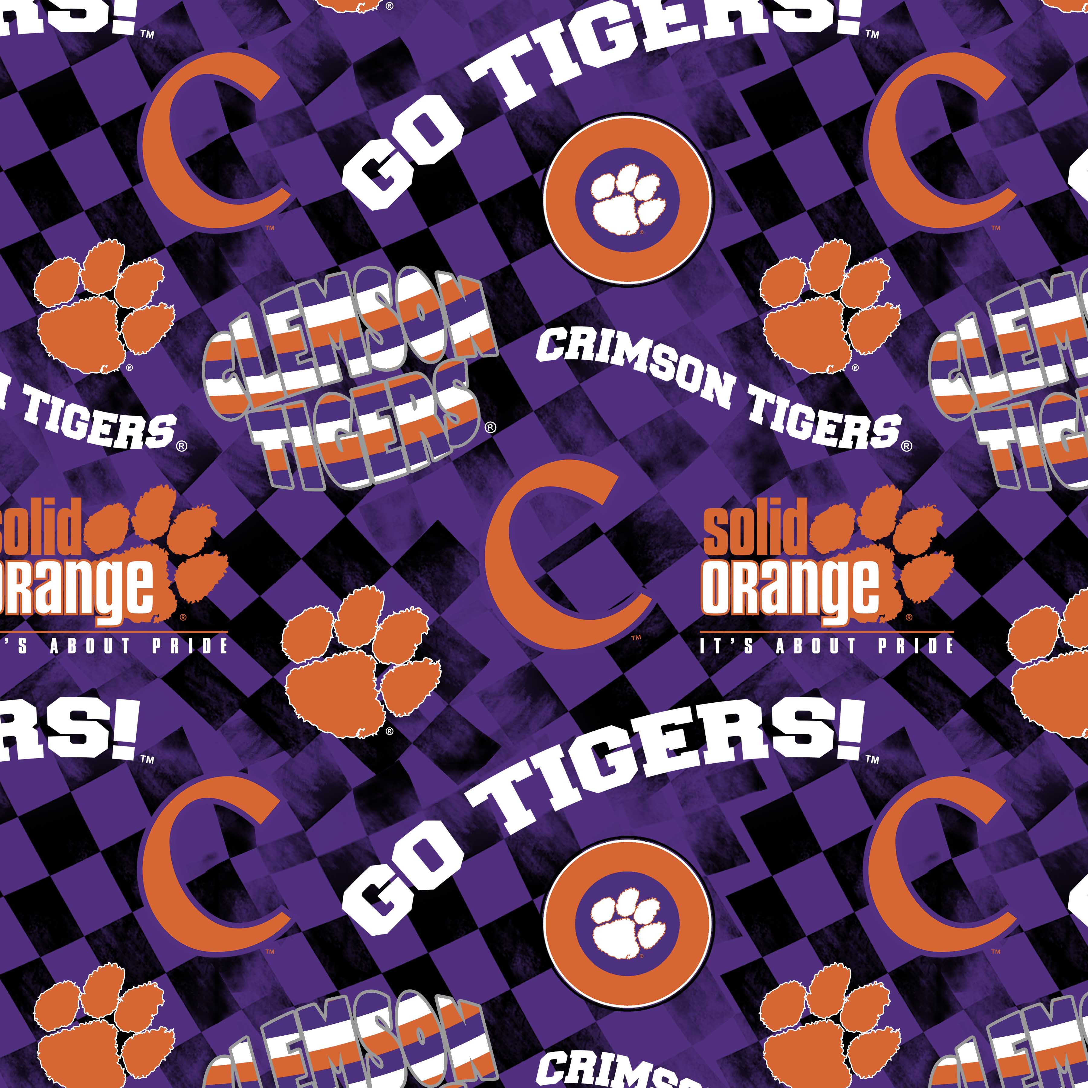 CLEMSON UNIVERSITY-Check Allover-100% Cotton-CLEM1370