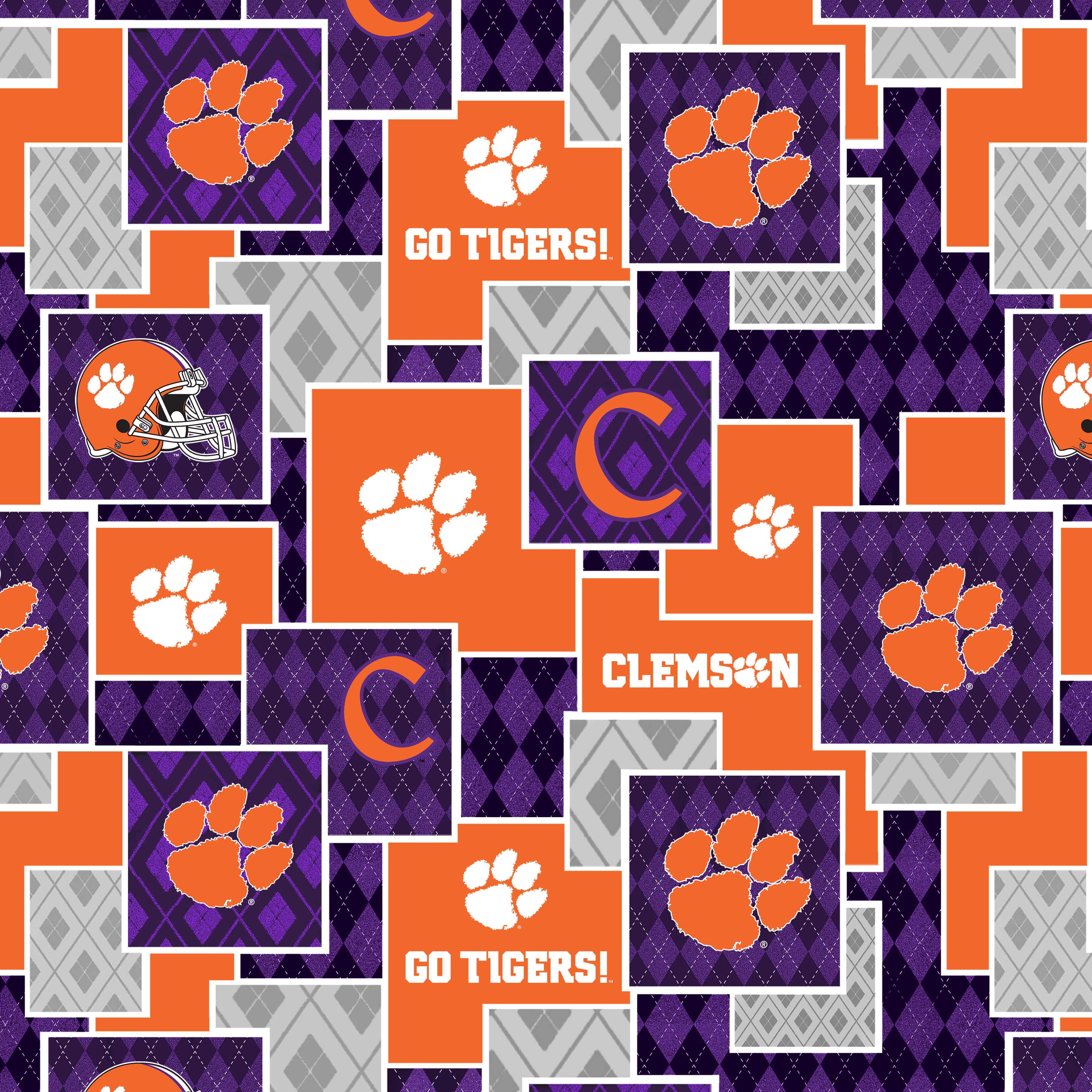 CLEMSON UNIVERSITY-Argyle Boxes-100% Cotton-CLEM1371