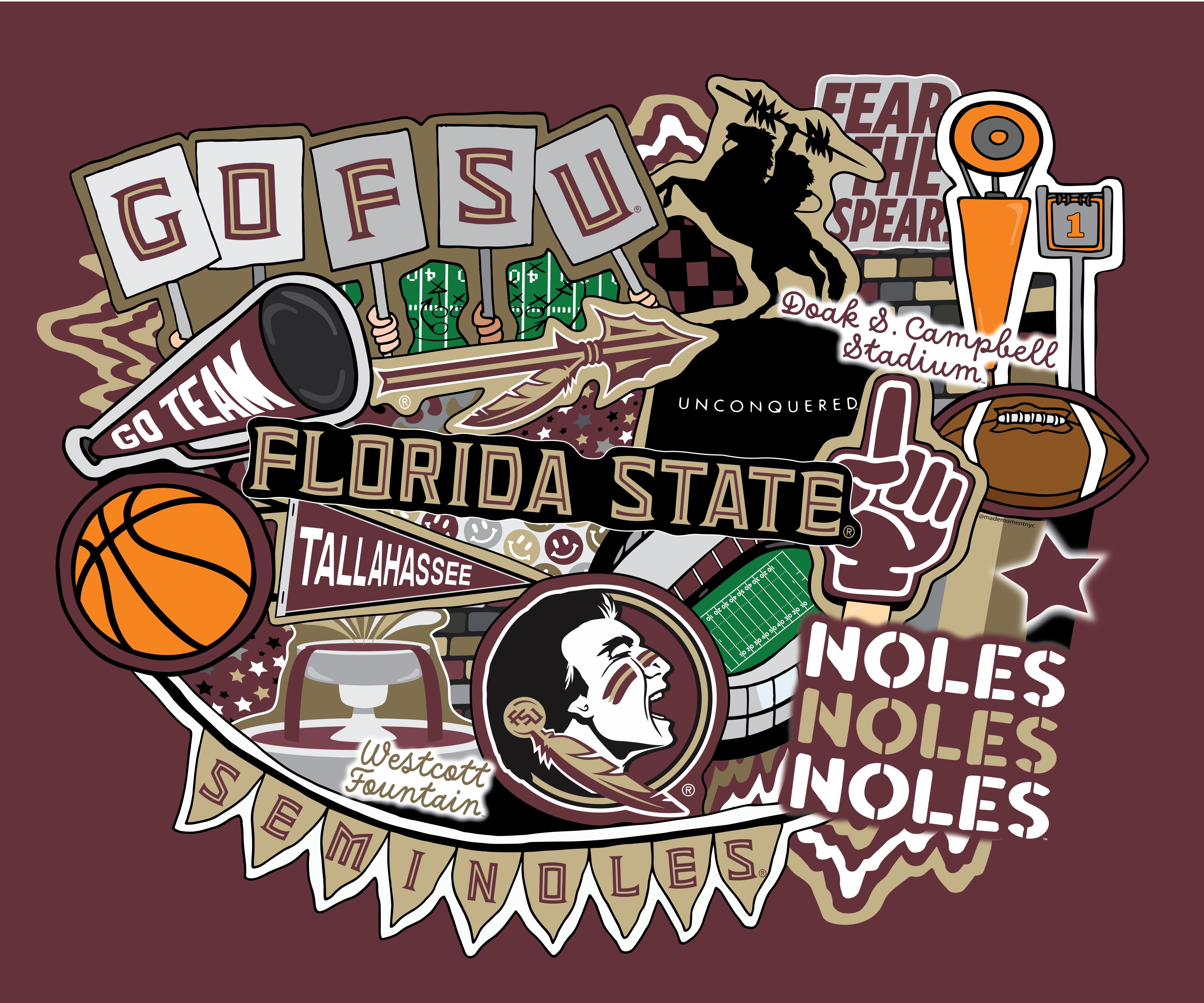 FLORIDA STATE UNIVERSITY-Doodle Panel Designed by Sammy-100% Cotton