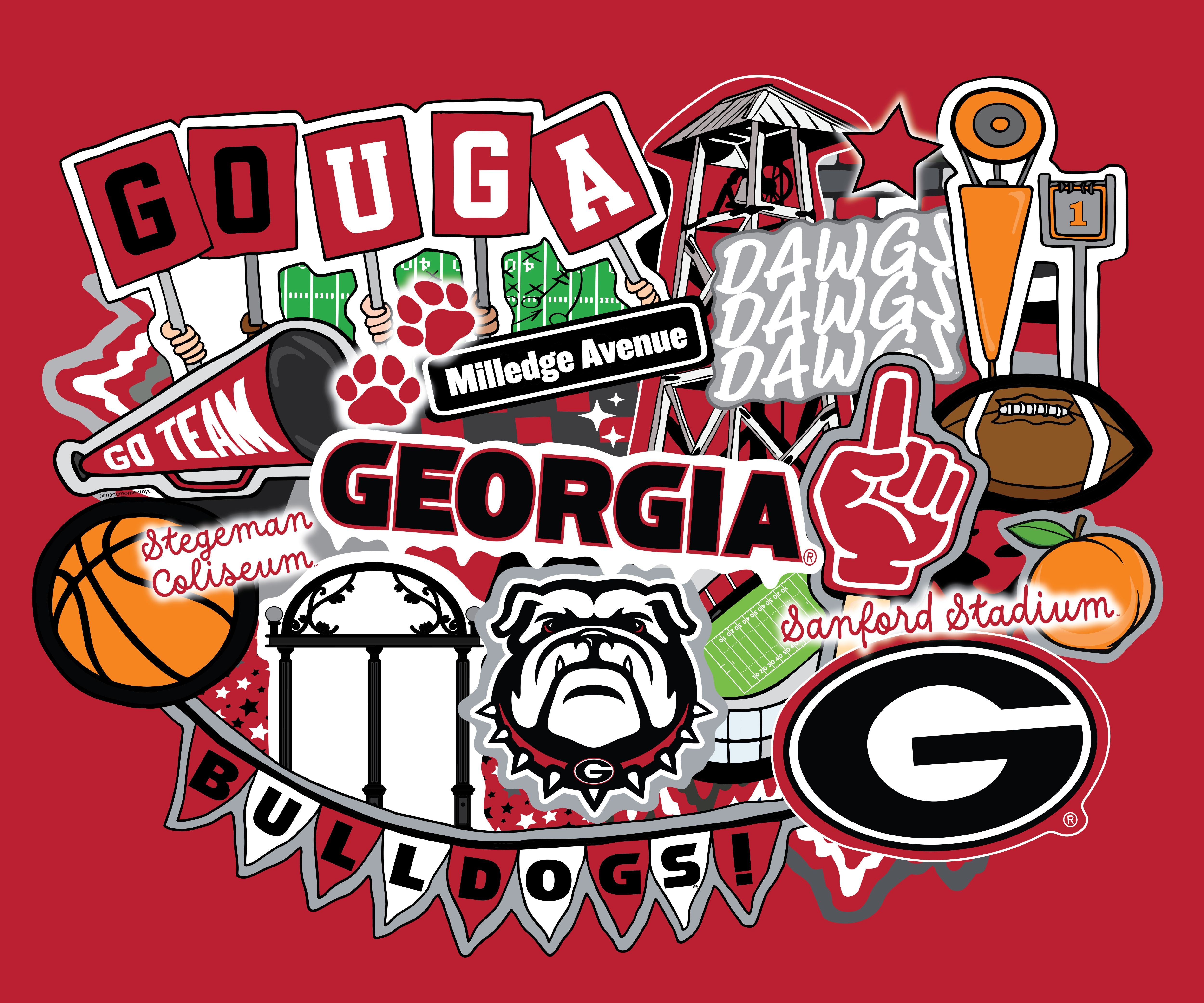 UNIVERSITY OF GEORGIA-Doodle Panel Designed by Sammy-100% Cotton