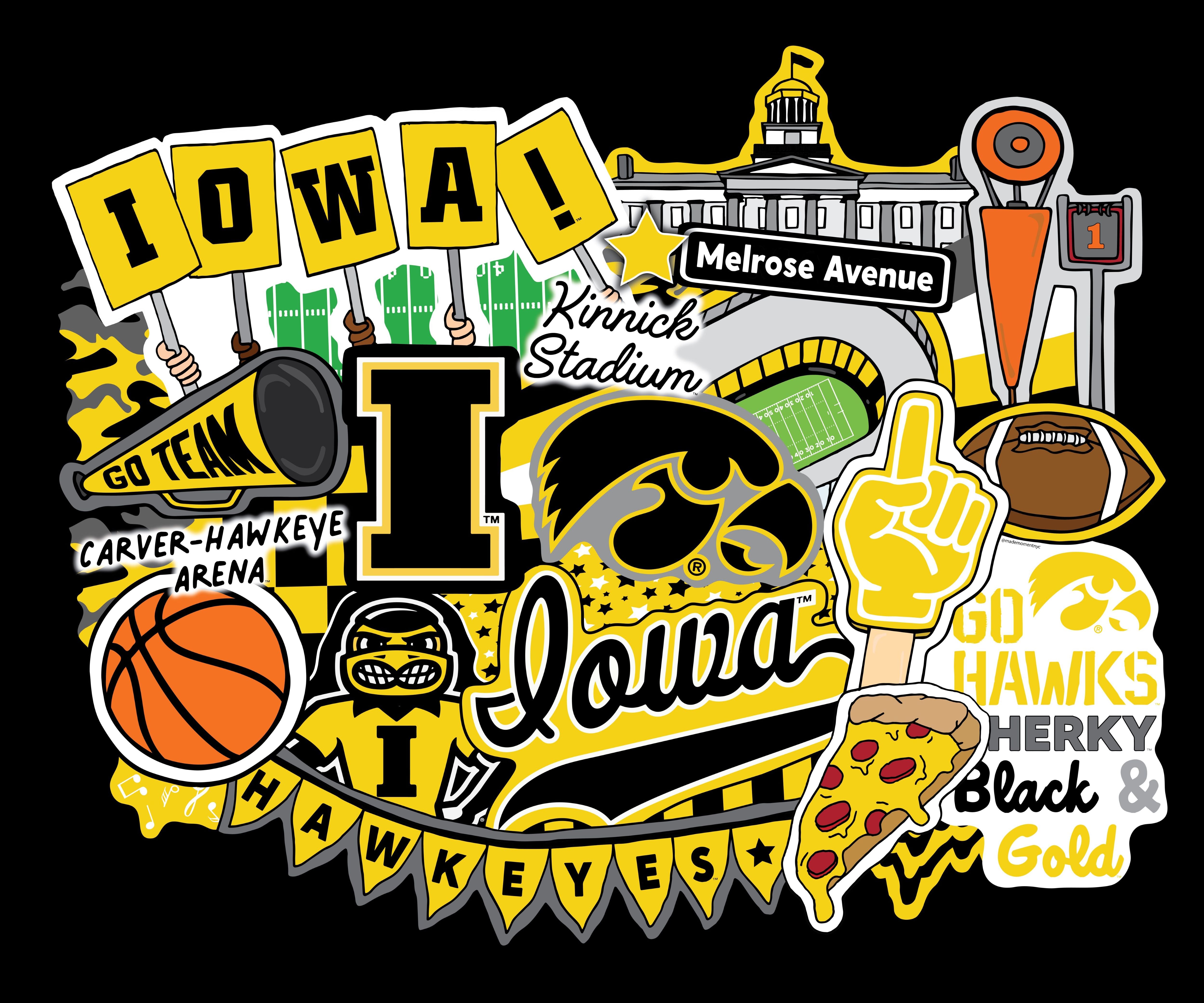UNIVERSITY OF IOWA -Doodle Panel Designed by Sammy-100% Cotton