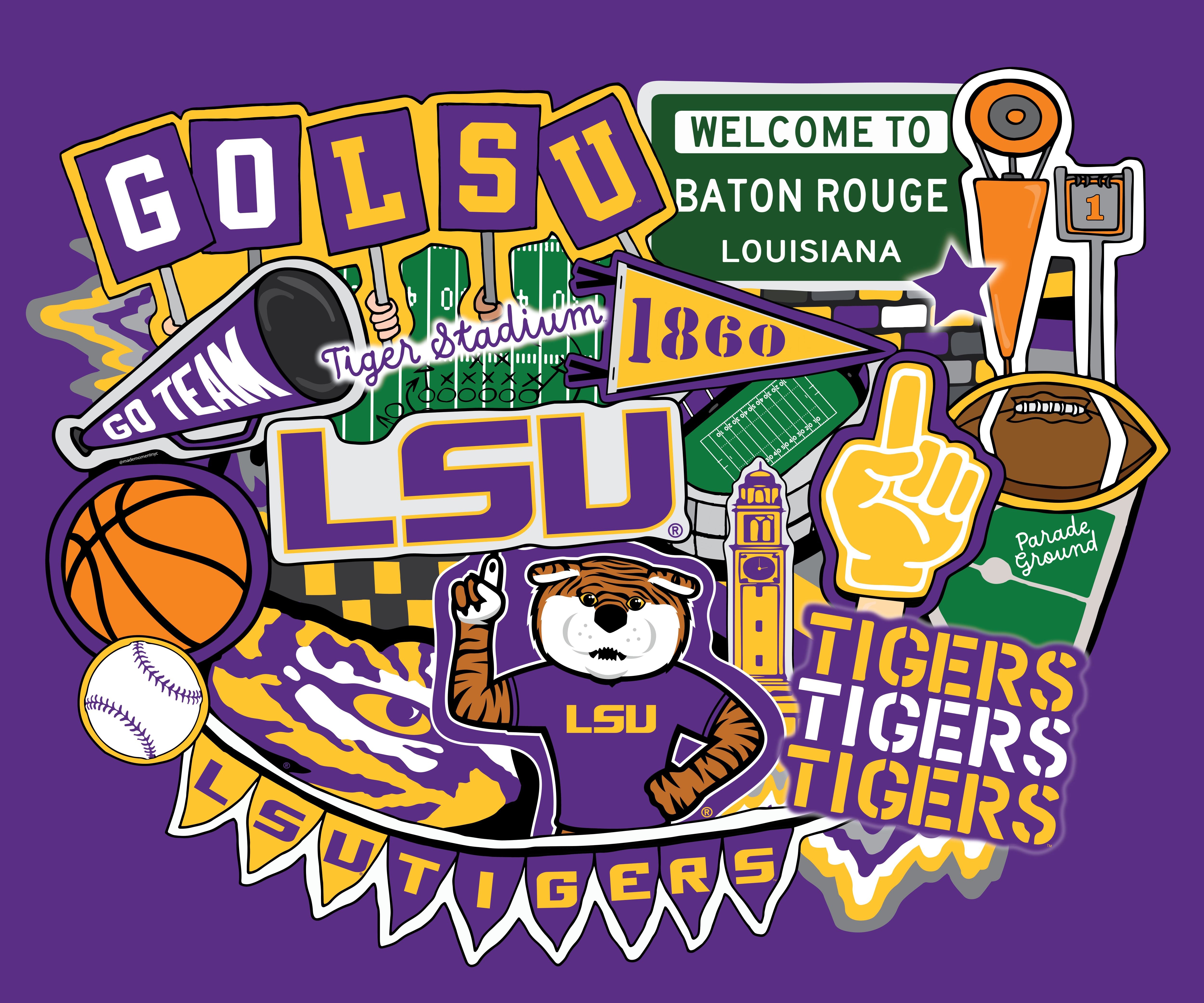 LOUISIANA STATE UNIVERSITY-Doodle Panel Designed by Sammy-100% Cotton