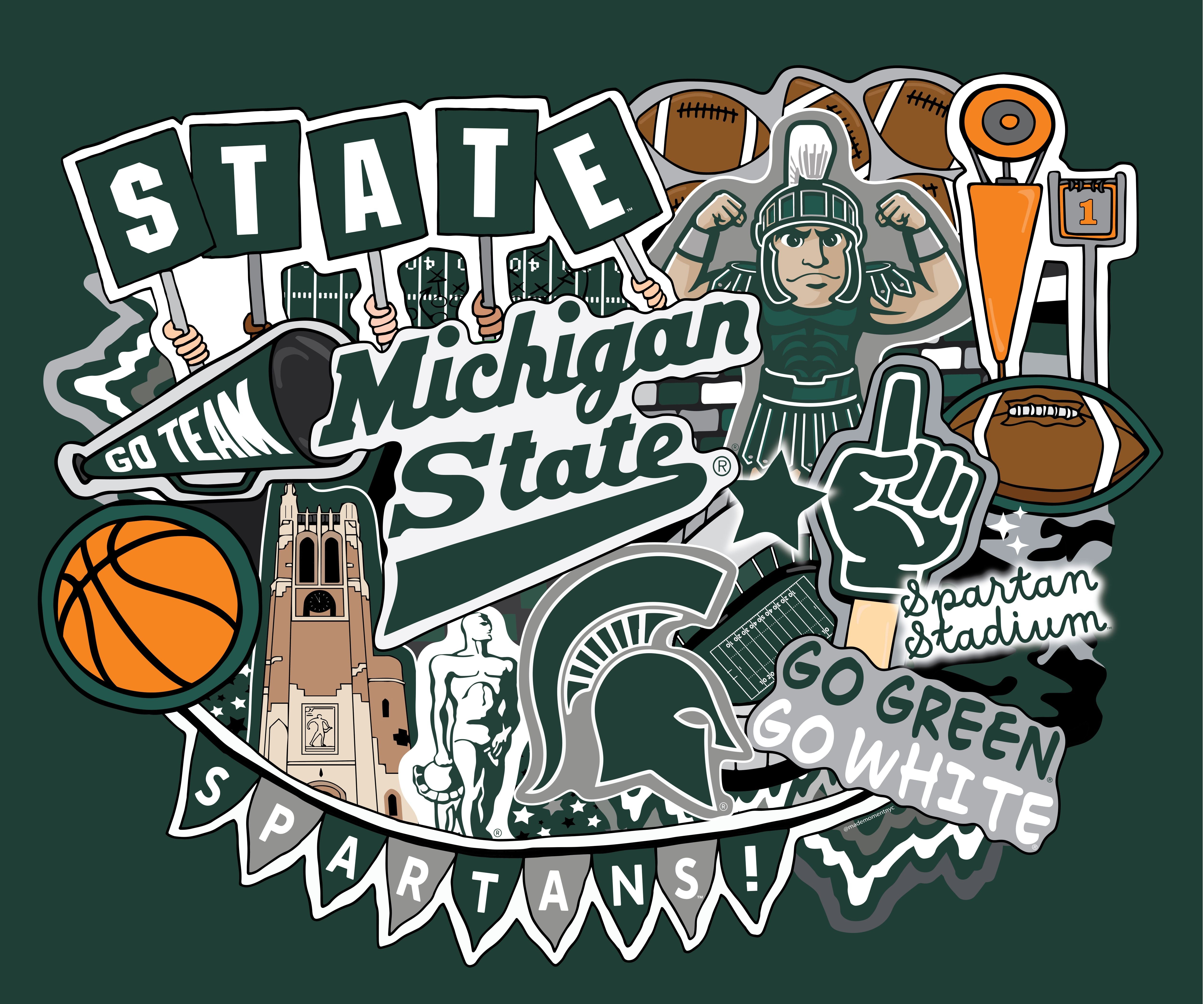 MICHIGAN STATE UNIVERSITY-Doodle Panel Designed by Sammy-100% Cotton