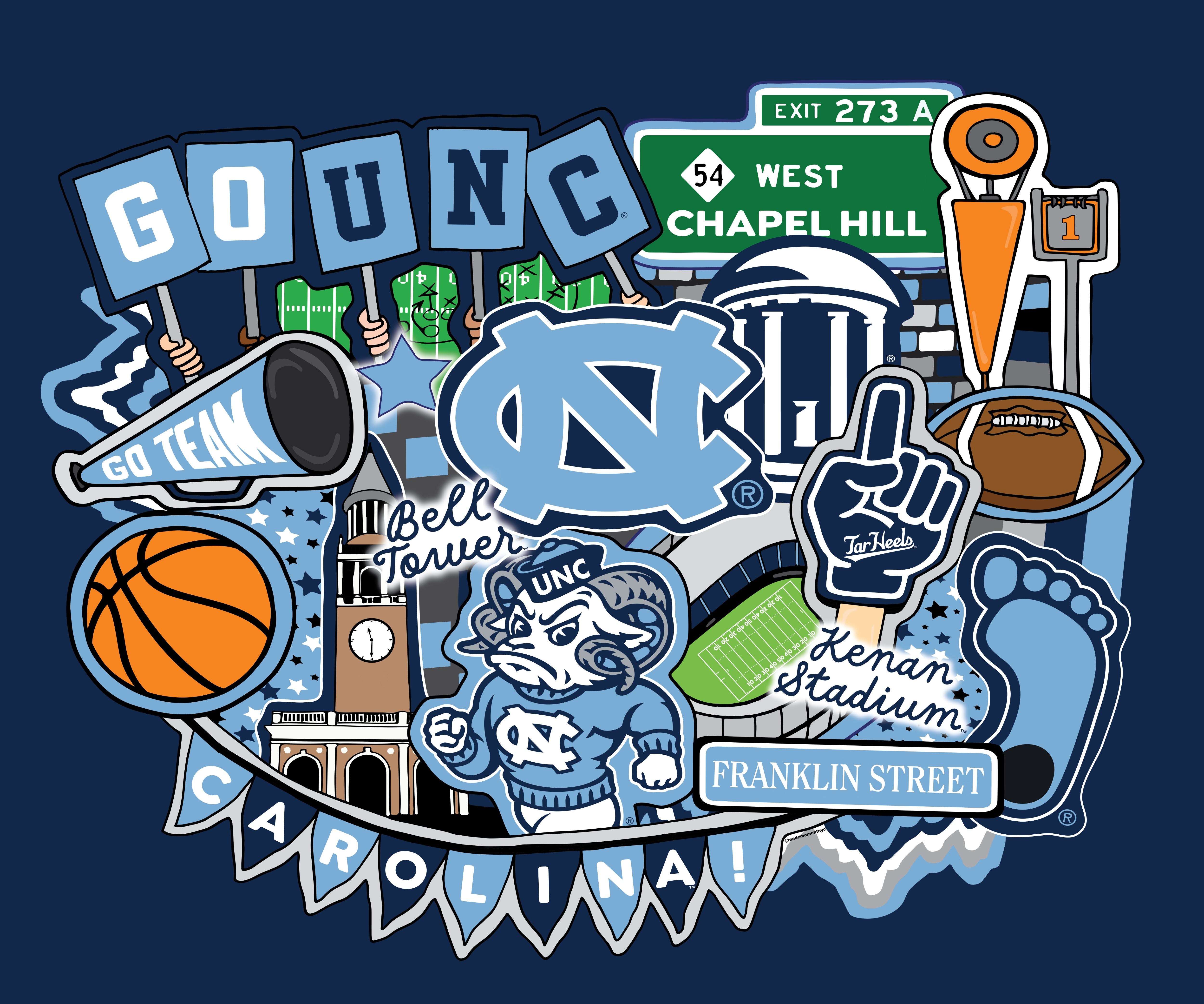 UNIVERSITY OF NORTH CAROLINA-Doodle Panel Designed by Sammy-100% Cotto