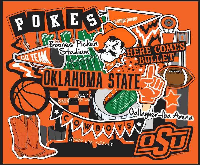 OKLAHOMA STATE UNIVERSITY-Doodle Panel Designed by Sammy-100% Cotton