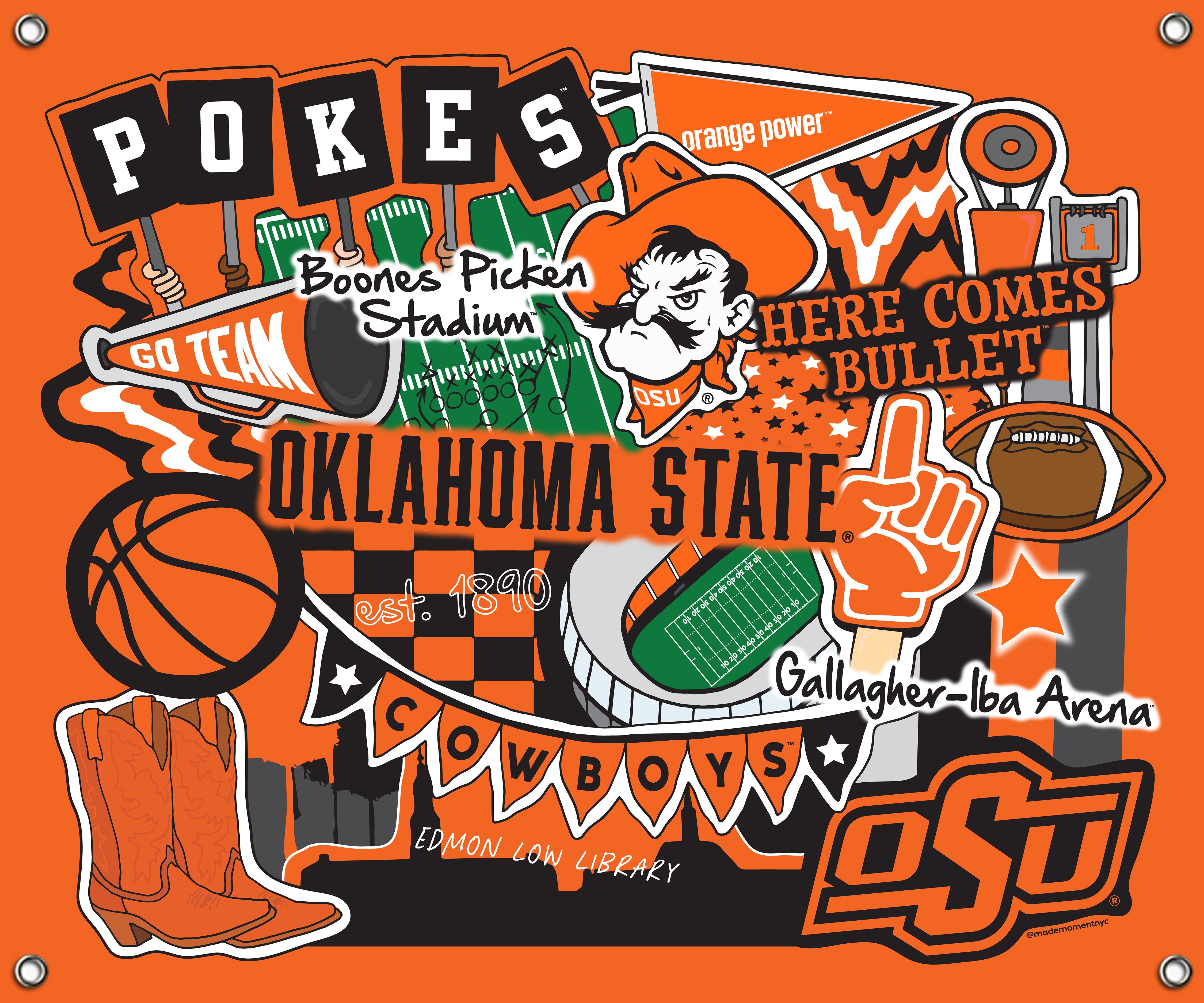 OKLAHOMA STATE UNIVERSITY DOODLE SPIRIT BANNER-58" X 47" - OSU5002