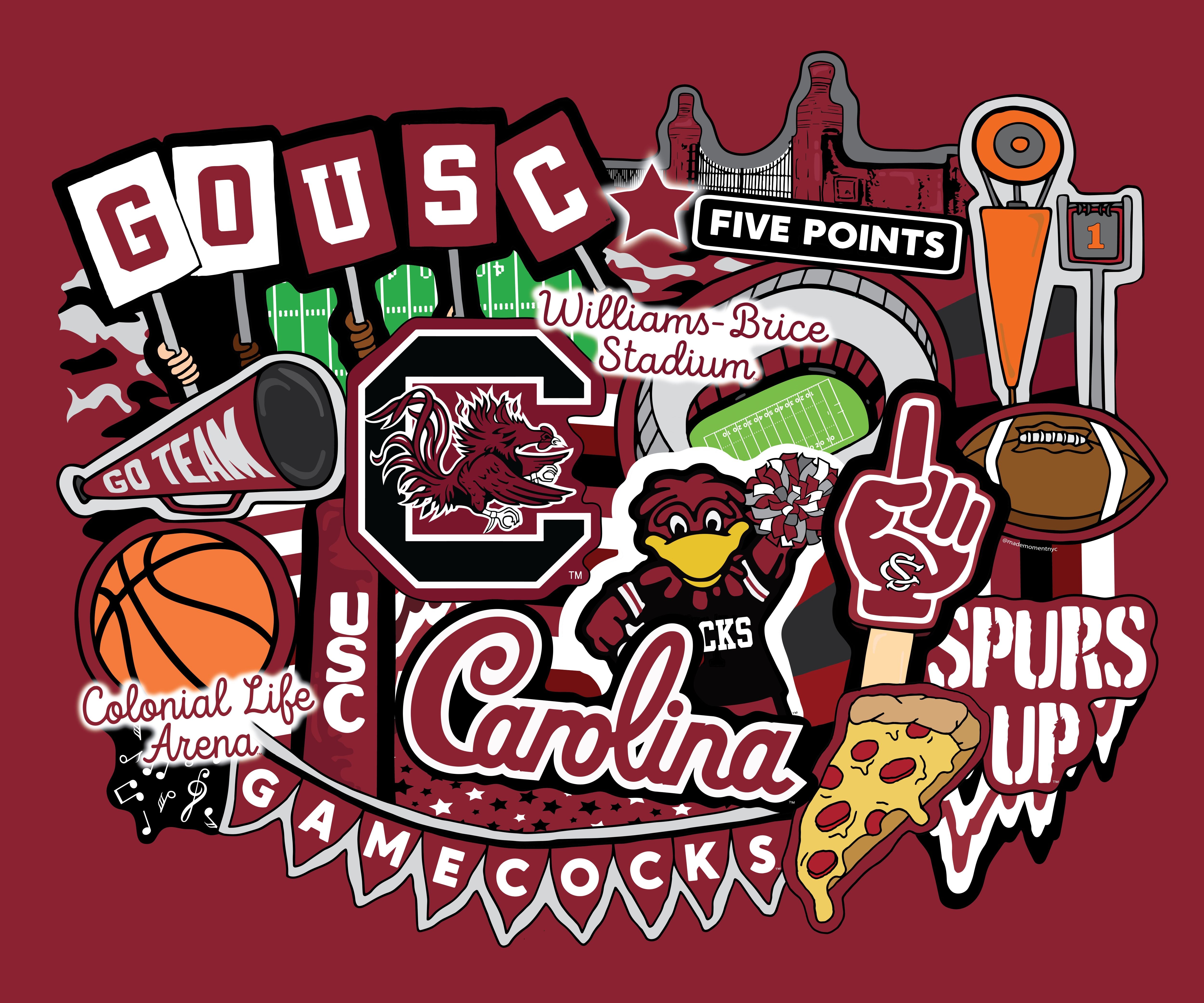 UNIVERSITY OF SOUTH CAROLINA-Doodle Panel Designed by Sammy - 100% Cot