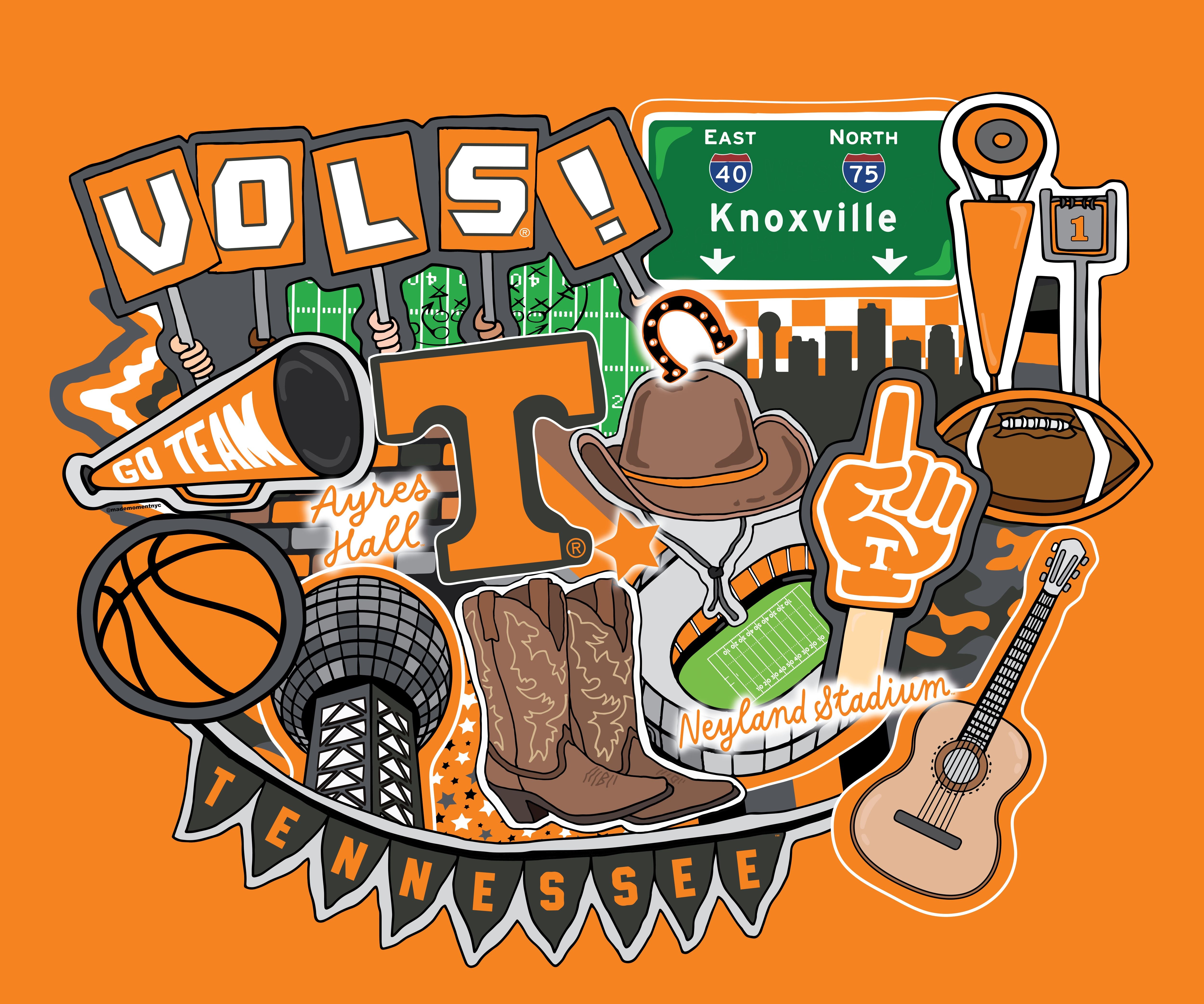 UNIVERSITY OF TENNESSEE-Doodle Panel Designed by Sammy-100% Cotton