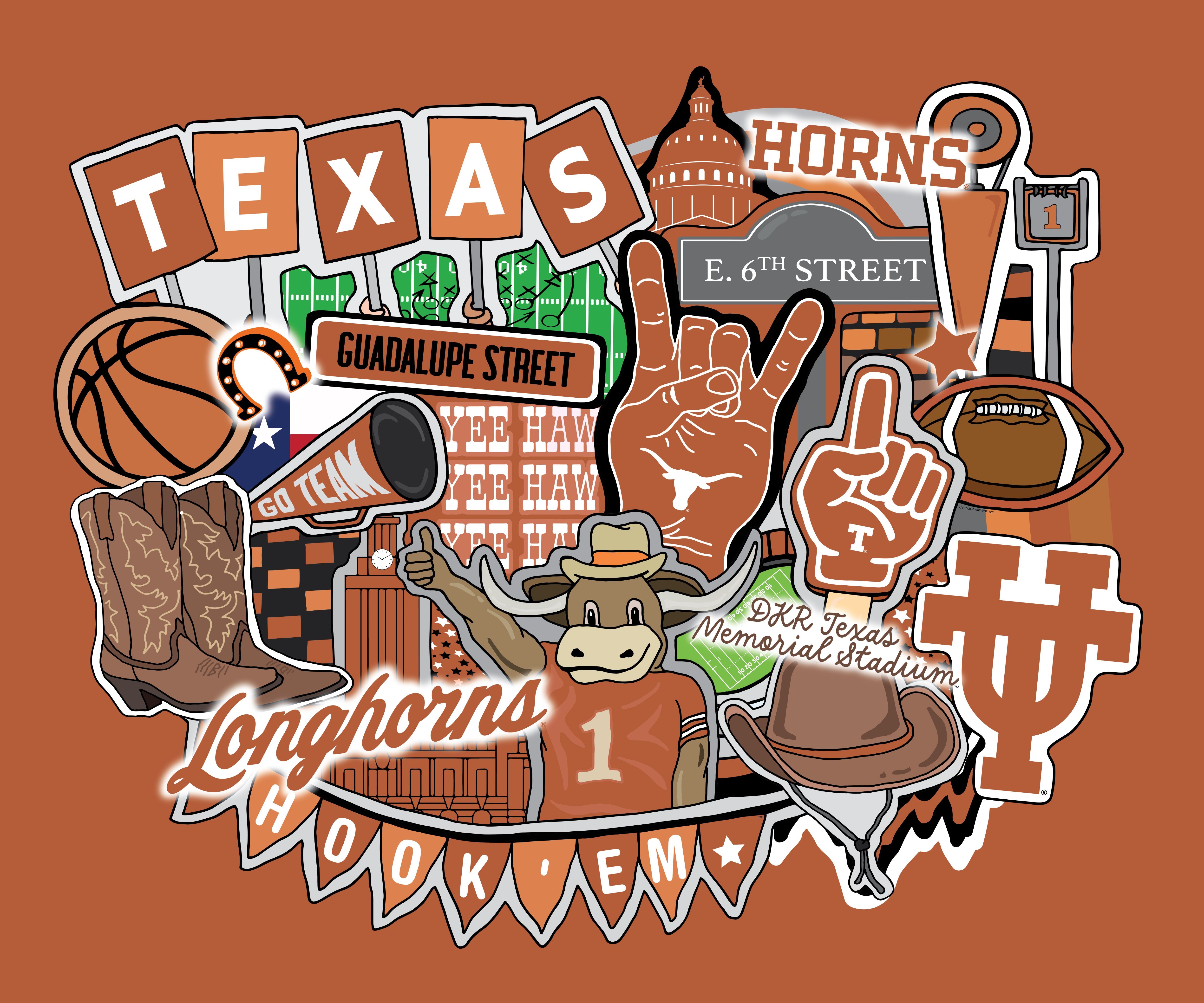 UNIVERSITY OF TEXAS-Doodle Panel Designed by Sammy-100% Cotton