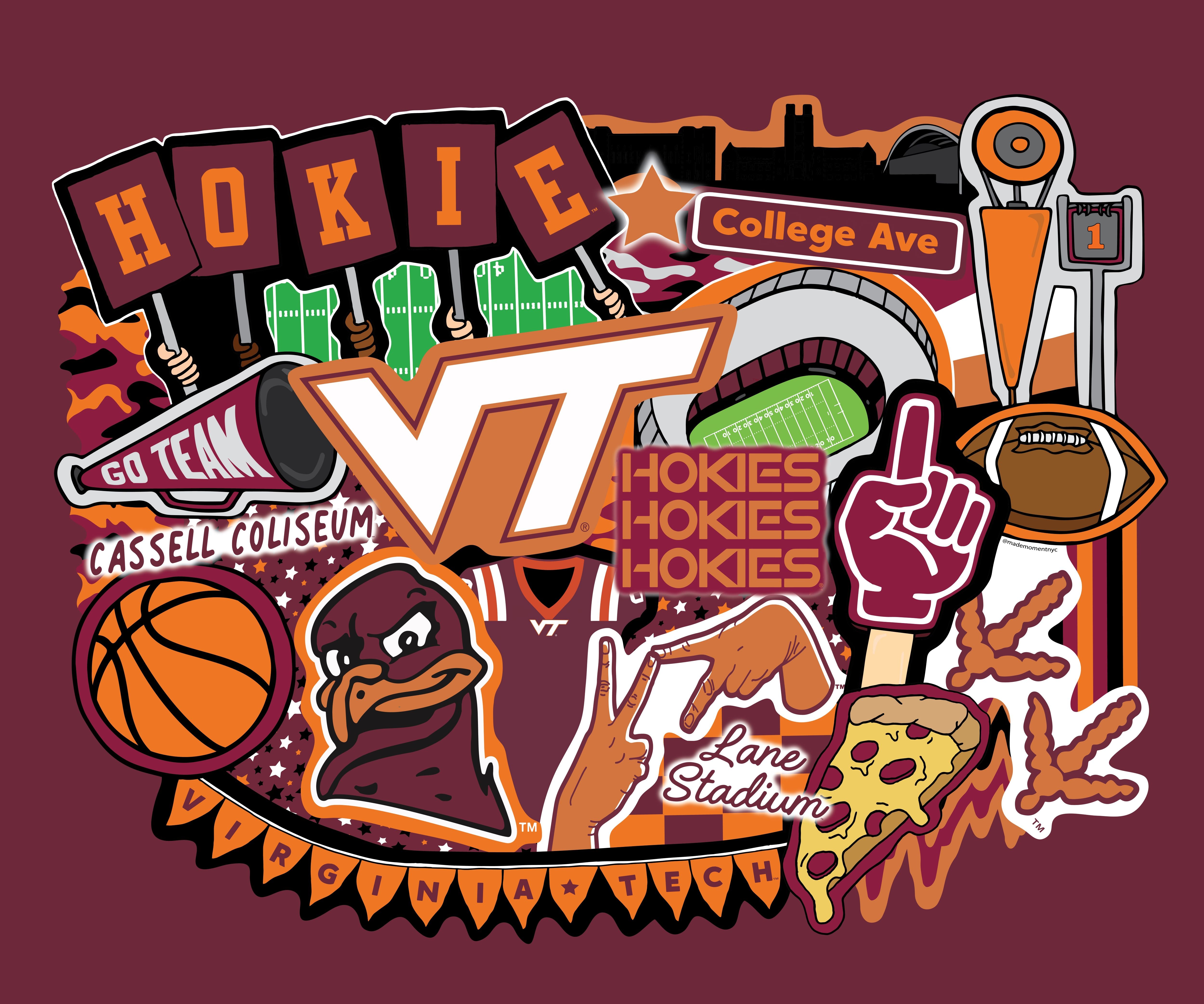 VIRGINIA TECH-Doodle Panel Designed by Sammy-100% Cotton